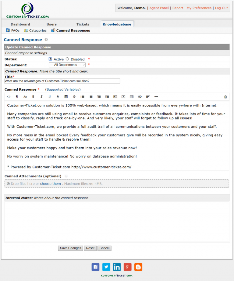 Canned Response - How to create and update in helpdesk